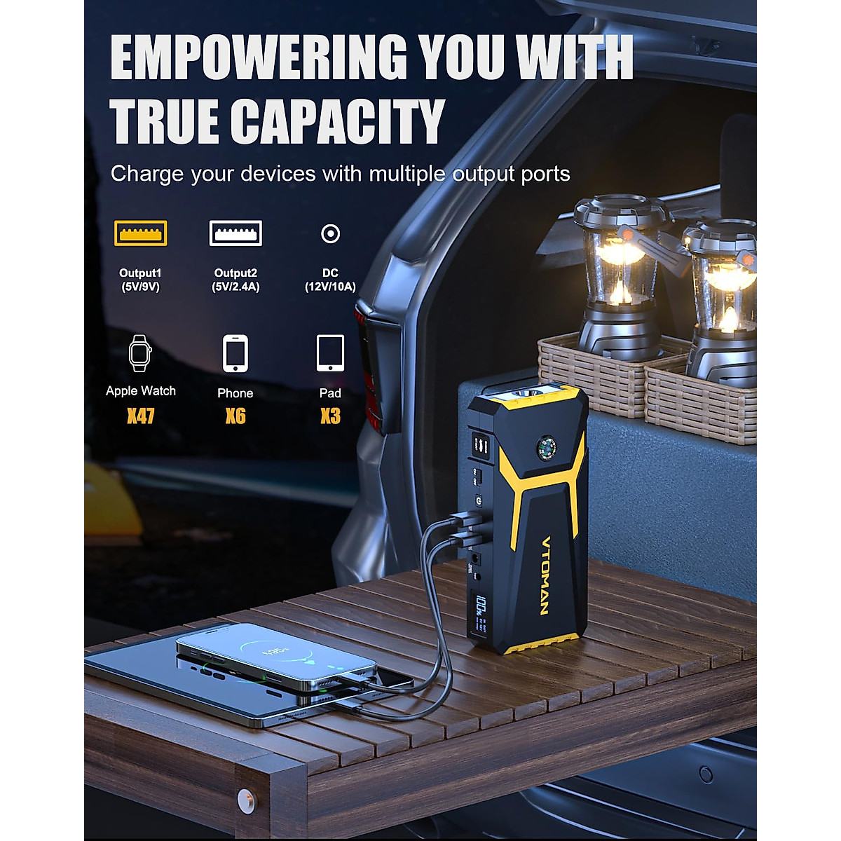 VTOMAN V8 Pro 3000A Jump Starter, Car Battery Charger Jump Starters for Up 8.5L Gas and 6.5L Diesel Engines, 12V Auto Lithium Battery Booster Pack, Portable Jump Box with Jumper Cable LCD Display