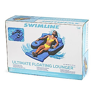 Swimline Inflatable Durable Fabric Swimming Pool Floating Lounger Chair with Armrest, Backrest, and Built-in Cupholder for Adults and Kids, Blue