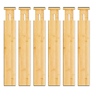 6 Pack Adjustable Bamboo Drawer Dividers Organizers, Spring Loaded Drawer Separators - Expandable Drawer Organization Separators for Kitchen, Dresser, Bedroom, Baby Drawer, Office (17.5-22 inch)