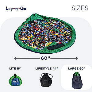 Lay-n-Go 2-in-1 Extra Large Portable Drawstring Toys Storage Organizer and Play Mat for Room and Travel, Made for Kids and Toddlers with a Durable Patented Design, 60 inch, Green