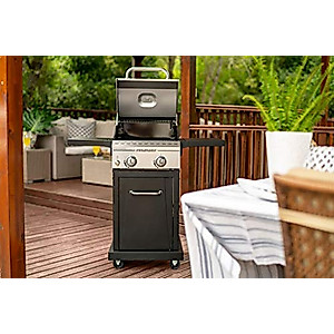 Megamaster 720-0864MA 2 Burner Propane Barbecue Gas Grill, for Camping, Outdoor Cooking, Patio, Garden Barbecue Grill, 28000 BTUs, with Foldable Side Table, Silver and Black
