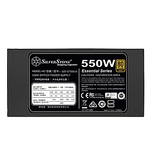 SilverStone Tek 550W 80 Plus Gold Fixed Cable Power Supply with Flat Black Cables and Quiet Fan Curve SST-ET550-G