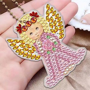 4 Pcs Diamond Painting Keychain, 5D Angel Girl Diy Diamond Pendant for Kids and Adult Beginners, Pendant Art Craft Bag Decor, Phone Straps Gift£¬Christmas Tree Ornament£¬Key Ring