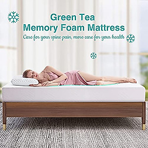 Opoiar 10 Inch Green Tea Memory Foam Mattress/Made in USA, Short King Size for RVs, Campers & Trailers/Mattress-in-a-Box/Medium Firm, White (RV-Short King)