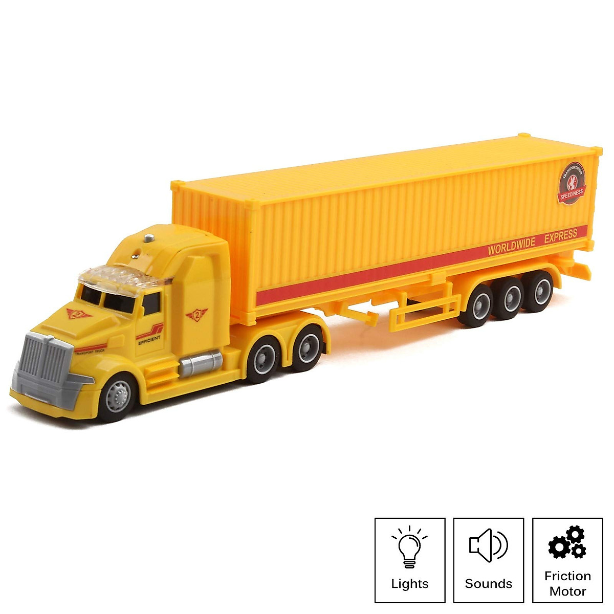 Vokodo Toy Semi Truck Trailer 14.5" Friction Powered with Lights and Sound Back Opens Kids Push and Go Big Rig Carrier Transport Vehicle Semi-Truck Pretend Play Car Great Gift for Children Boys Girls