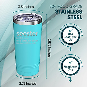 shop4ever Seester Definition Insulated Tumbler 20 oz. with Lid, Stainless Steel Cups Travel Coffee Mug Funny Gift for Sister Best Friend (Teal)