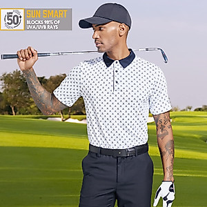 Men's Performance Dry Fit Golf Shirt, Quick-Dry Short Sleeve Polo, Moisture Wicking Navy/White L