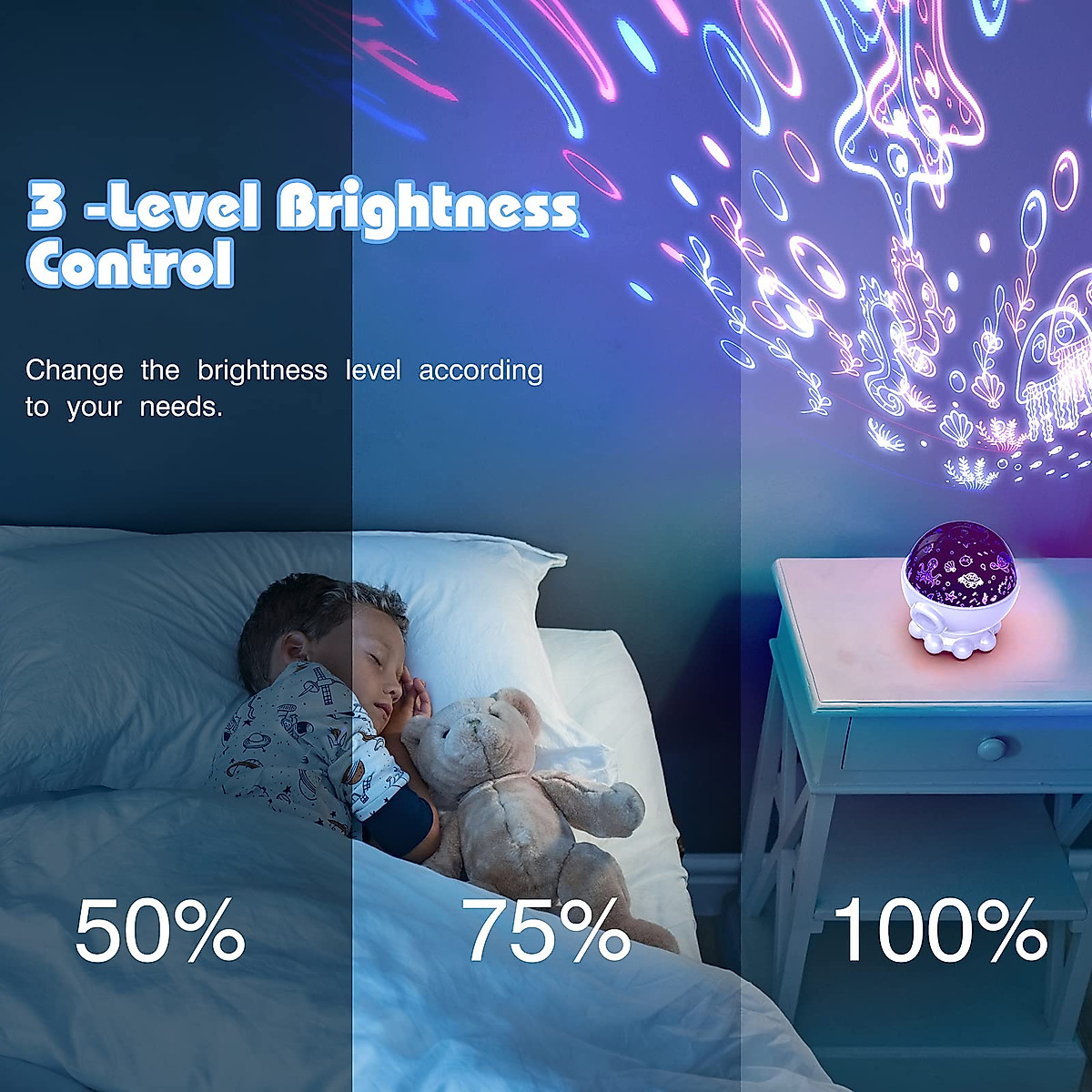 Night Light Projector,Ocean Star Night Light for Kids Room,Dinosaur Toys with 360° Rotation,Remote and Timer,3 Projection Films,17 Light Modes,9 Lullaby Songs,Birthday Christmas Gifts Kids Toys-White