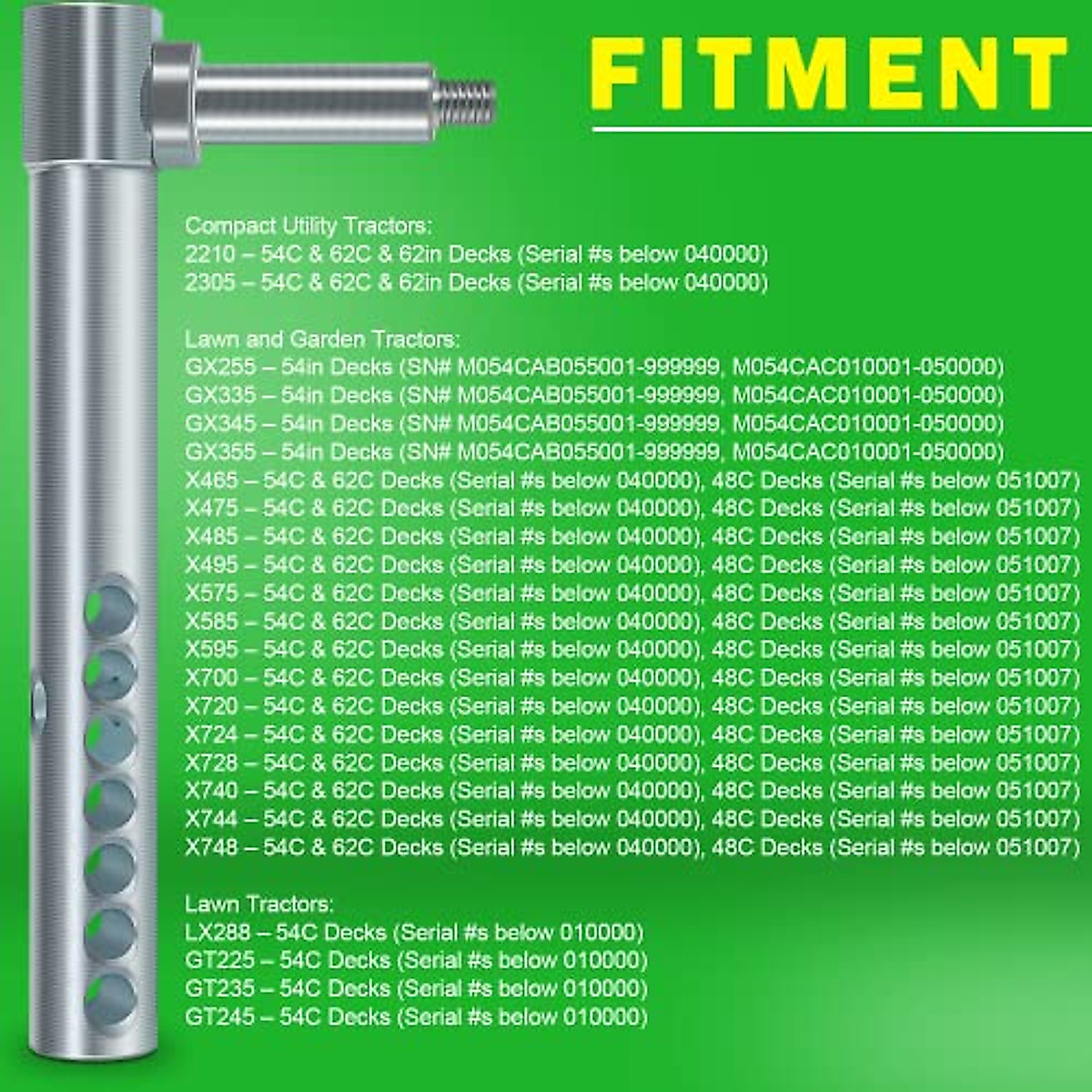 Yoursme AM131288 AM131289 Front and Rear Mower Deck Gage Wheel Arm for John Deere Mower Decks 48C 54C and 62C Diameter 1”