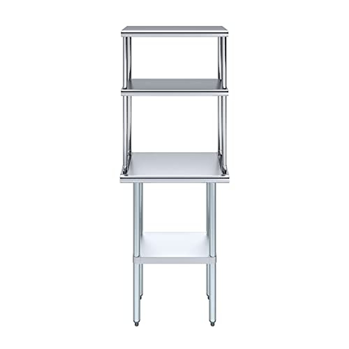 AmGood Stainless Steel Work Table with 12" Wide Double Tier Overshelf | Metal Kitchen Prep Table & Shelving Combo | NSF (Stainless Steel Table with Double Overshelves, 24" Long x 14" Deep)