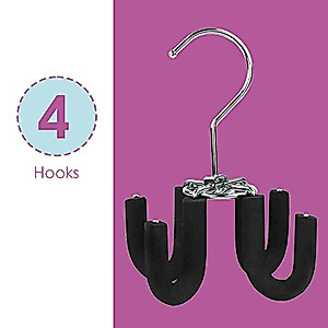 Sunbeam Sturdy 4-Hook Hanger, Swivels 360 Degrees, Ideal for Belt, Ties and Other Accessories, Chrome Plated Steel, Black