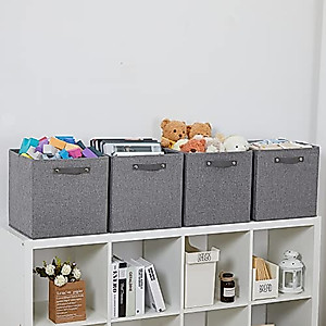 Bidtakay Cube Storage Baskets Large Storage Bins 4 Pack Cube Storage Organizer 13x13 Inches Stackable Cube Bins with Handle Grey Fabric Box for Closet Organizers Storage Shelves Home Office Nursery