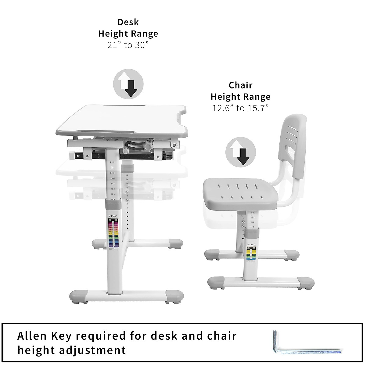 VIVO Gray Height Adjustable Childrens Desk and Chair Set | Kids Interactive Workstation