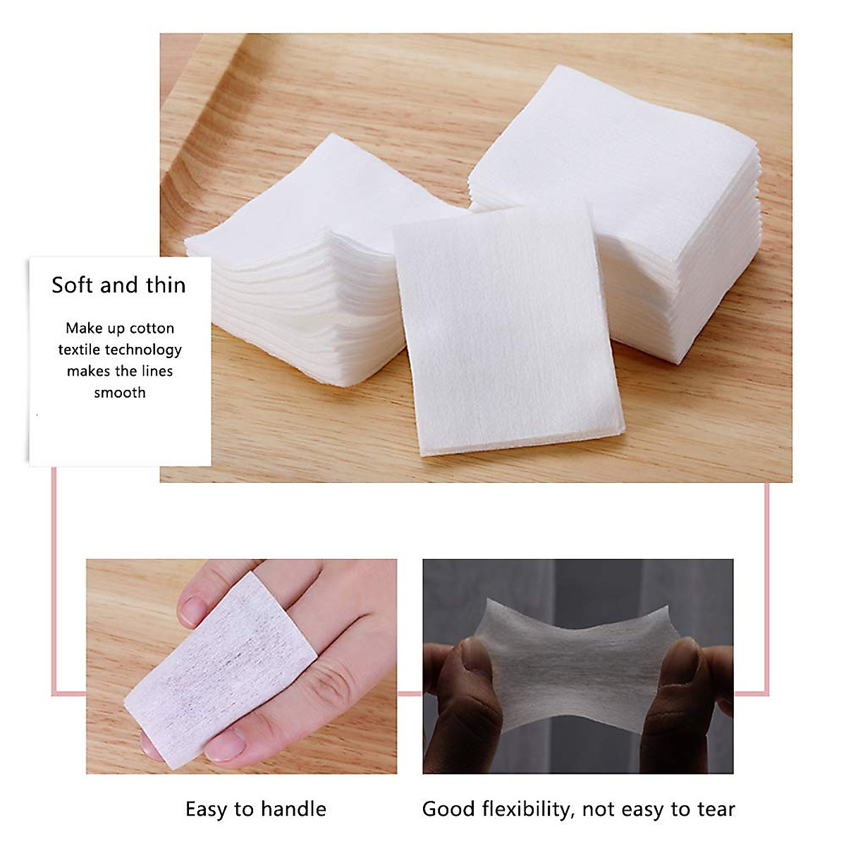 1000 PCS Thin Makeup Facial Cotton Pads, Square Facial Lips Eyes Makeup Remover Pads, Nails Polish Remover Cotton Pads, Non-Woven, Soft, Lint Free