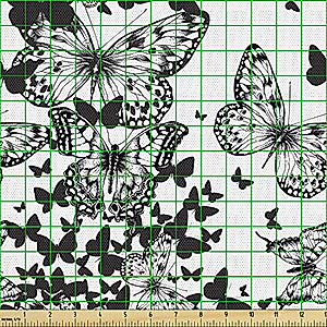 Ambesonne Black and White Fabric by The Yard, Starry Night Drifter Butterfly Silhouettes Monochrome Sketch Style Fauna, Decorative Fabric for Upholstery and Home Accents, 1 Yard, White Black