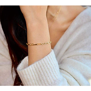MOMOL 18K Gold Plated Stainless Steel Link Chain Bracelets for Women Paperclip Chunky Link Chain Charm Bracelet