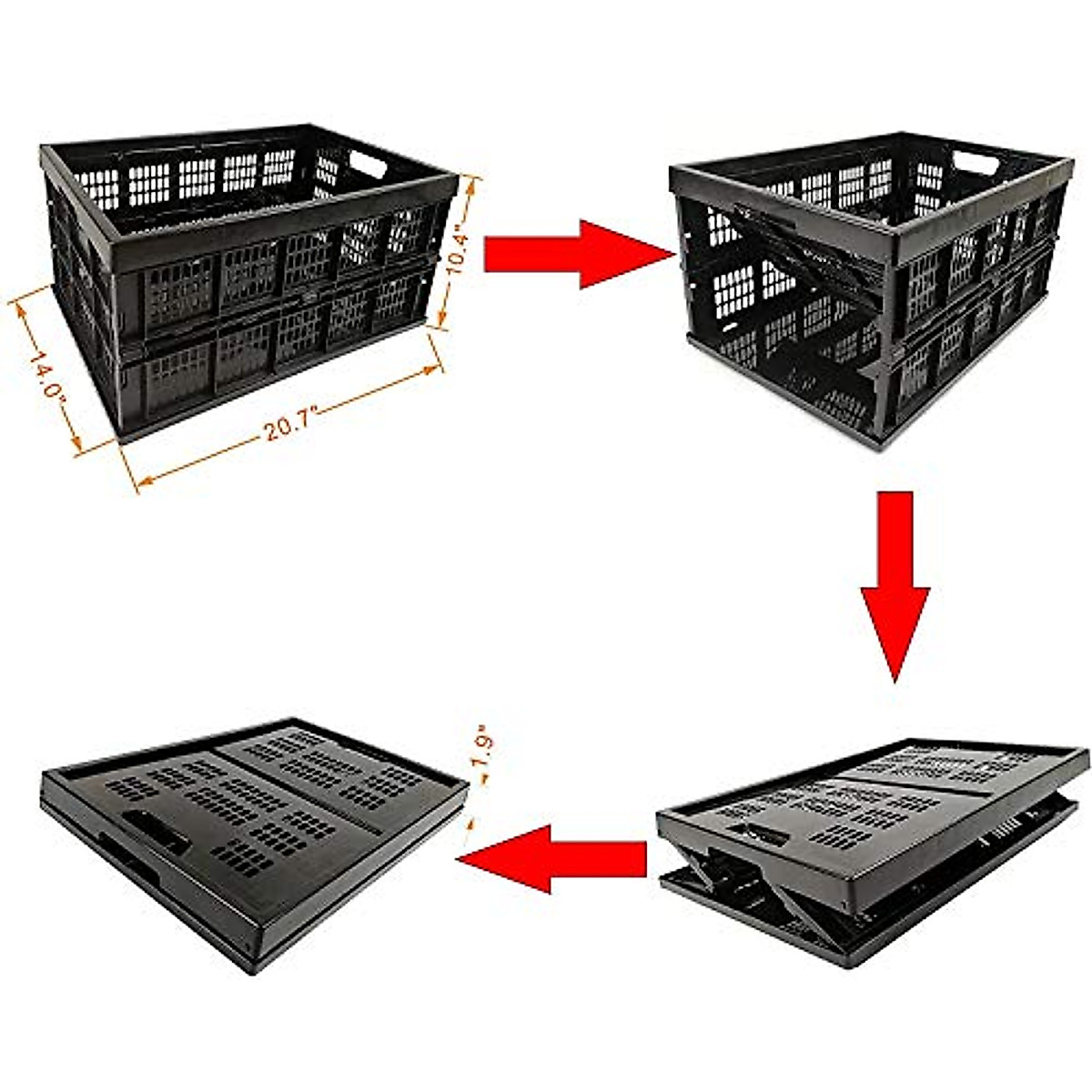 POOLWHALE 45L Collapsible Storage Bin/Container: Grated Wall Utility Basket/Tote,Black (Pack of 2)