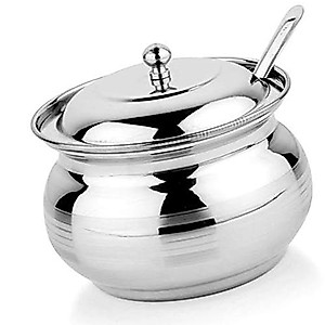 Rastogi Handicrafts Stainless Steel Small Pot Storage Capacity 200 ml Pot for Oil Ghee, salt, tea, coffee, spices, dry fruits, sugar (1) Size- Inch- Length- 3.5 x Width- 3.5 x Height- 3