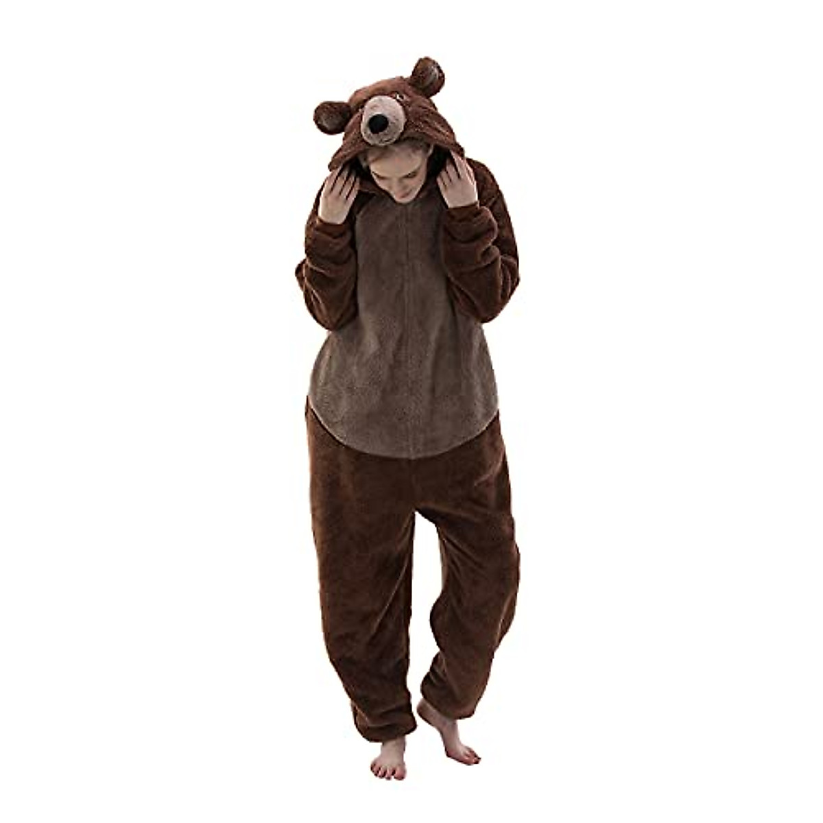 COSUSKET Fitted Unisex Adult Bear Onesie Pajamas, Halloween Sherpa Women's Cosplay Animal One Piece Costume (Brown, XLarge)