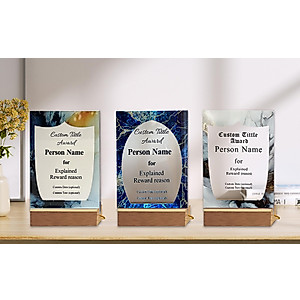 Tina&Co Customizable Award Plaque，Custom Award Plaque, Personalized Trophy Award,6 types of marble backgrounds, 5 shapes, 4 Base, with the option to add text or photos. (Award Plaque)