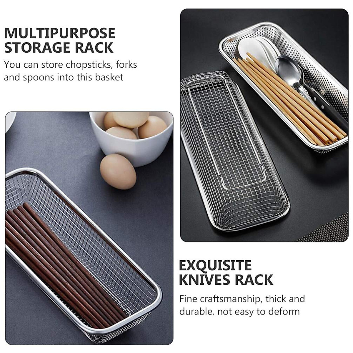 Hemoton Kitchen Utensil Caddy Chopstick Holders Stainless Steel Utensil Crock Flatware Drying Rack Countertop Utensil Organizer with Wooden Base for Knives Forks Spoons