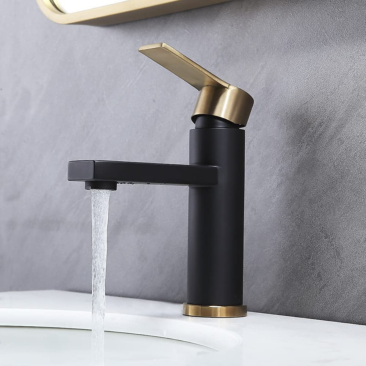 Comllen Black Single Hole Bathroom Faucet, Modern Single Handle Bathroom Sink Faucet Brushed Gold and Matte Black One Hole Lavatory Vanity Faucets with Water Supply Lines