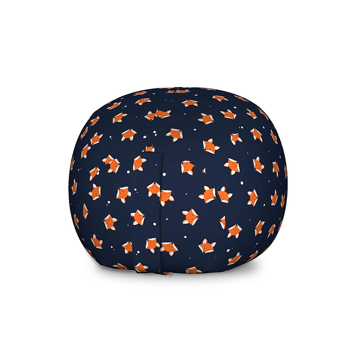 Ambesonne Fox Storage Toy Bag Chair, Orange Small Forest Animal Portraits Pattern on Abstract Dotted Blue Backdrop, Stuffed Animal Organizer Washable Bag, Large Size, Navy Blue Orange