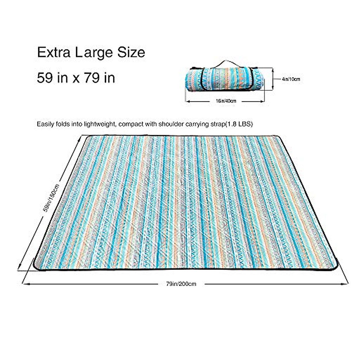 KuoSEN Outdoor Picnic Blanket Beach Blanket Sandproof Waterproof 79''x59'' 3 Layers, Sandproof Beach Blanket, Picnic Blanket Waterproof Extra Large Beach Blanket (Bohemia 79x59)