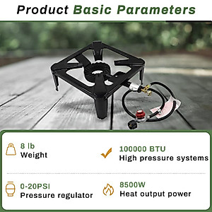 Aowoil Portable Propane Burners for Outdoor Cooking and Home,100K BTU High-powered,Propane Burner with Adjustable Flame,4ft Connecting Hose with Regulator,Quemadores de Gas Para Cocinar Afuera