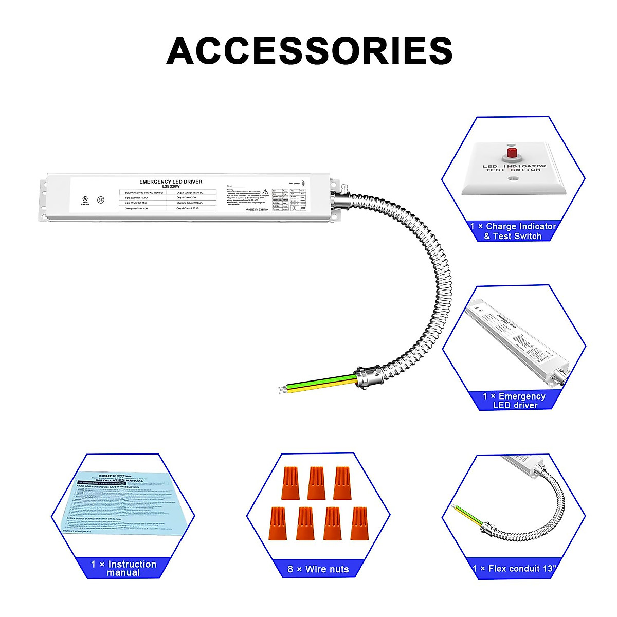 OSTEK 20W LED Emergency Driver 100-247V AC, 175V DC Rechargeable Emergency Light Backup Battery, UL Listed, 5-Year Warranty, Emergency Time 90 Min Power Suply for Panel Light, Linear Light (1-Pack)
