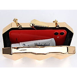 Van Caro Womens Purses and Handbags Metal Evening Clutch Crossbody Bag Chain Geometric Tote Purse Square Shoulder Bag,Gold