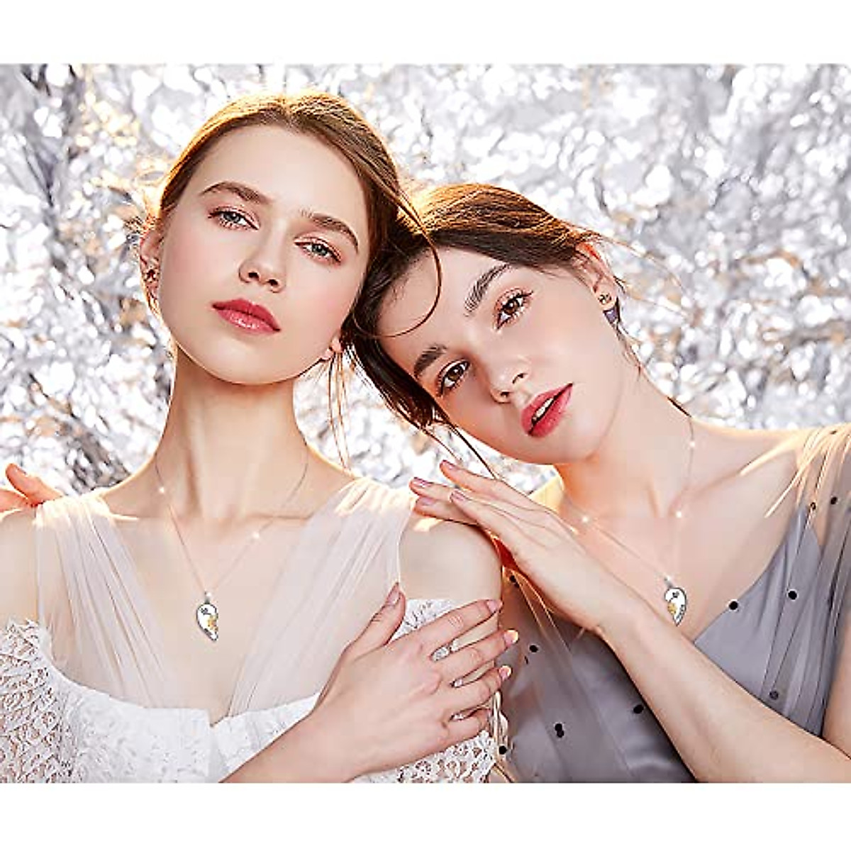 JZMSJF S925 Sterling Silver Best Friends Necklaces Matching Heart Friendship Necklaces for 2 Sunflower BFF Gifts Jewelry Set