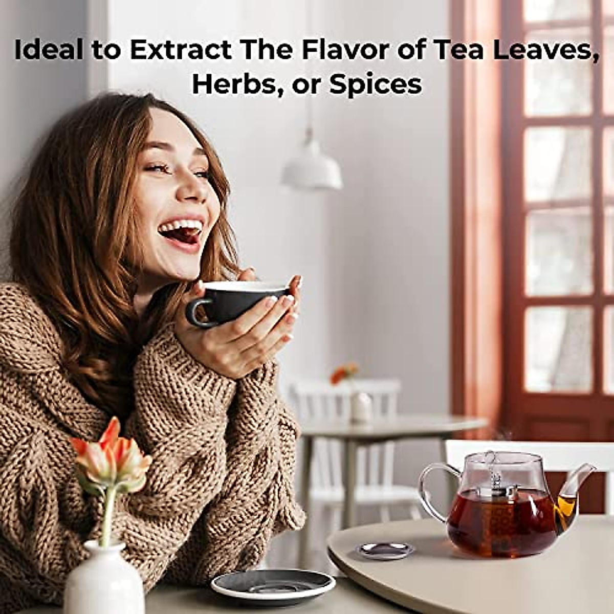 2 Pack Reinmoson Tea Strainers for Loose Tea, Extra Fine Mesh Tea Infuser for Loose Leaf Tea, 304 Stainless Steel & Updated Slim Threaded Lid, Loose Leaf Tea Steeper for Black Tea, Rooibos, etc