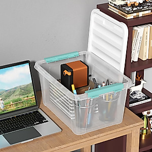 Vababa 20 L Plastic Latch Storage Box with Lid, 4-Pack Clear Small Storage Bin