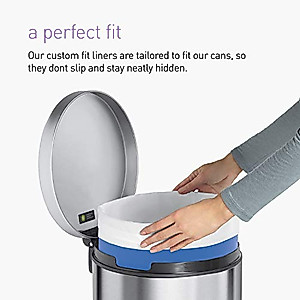 simplehuman 6 Liter / 1.6 Gallon Semi-Round Bathroom Step Trash Can, Brushed Stainless Steel & Code A Custom Fit Drawstring Trash Bags, 4.5 Liter / 1.2 Gallon, 90 Pack, White, 90 Count