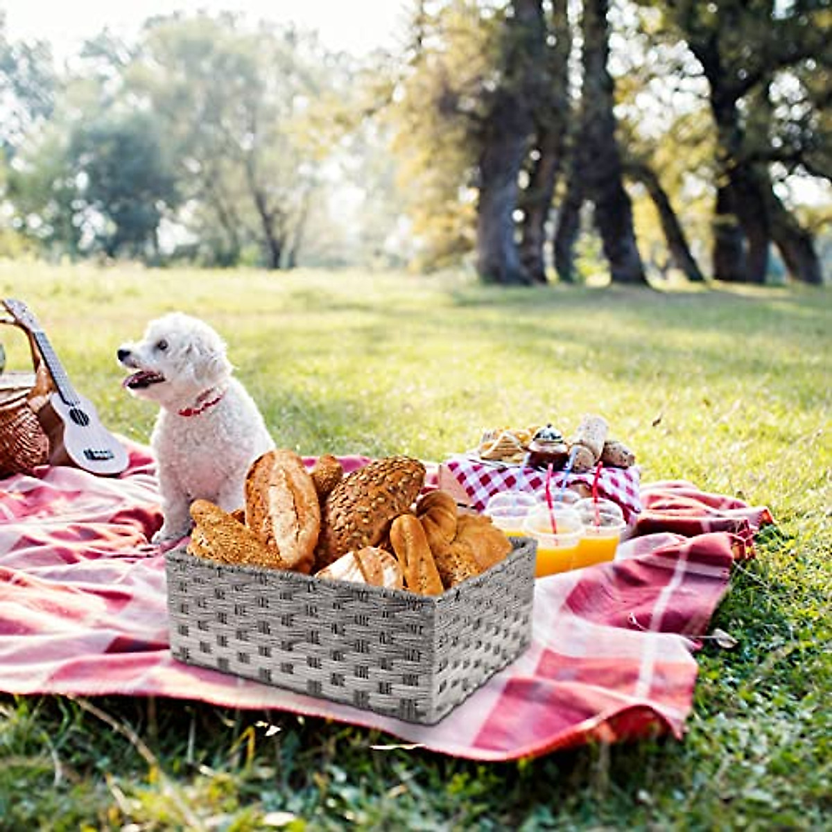 Alipis Plastic Sundries Storage Plastic Rattan Sundries Basket Seagrass Storage Basket Storage Box Basket with Handle