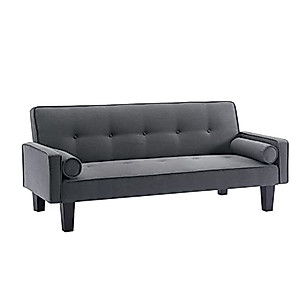 YUNLife 71.65" Mid-Century Modern Fabric Sofa Couch, Button Tufted Accent Recliner, Loveseat Convertible Bed Sleeper for Living Room Apartment Office, Dark Grey