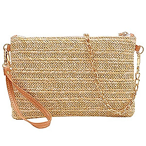 Beurlike Straw Clutch Purses for Women Beach Wristlet Wallet Small Cross body bag for Girls(Natural)