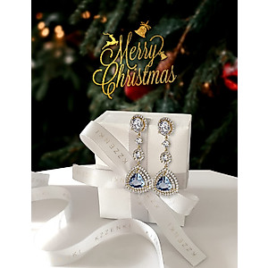 KZZENKI Sky Blue Created Aquamarine Earrings Gold Dangle Earrings for Women, Drop Chandelier Earrings Jewelry Trendy