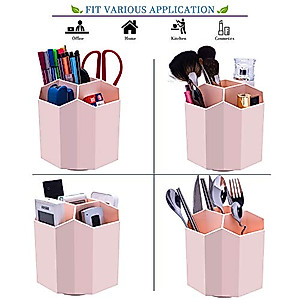 Siveit Pen Holder, 360° Rotating 5 Grid Pen Holder Stand Office Supplies Storage Organize for Desk Cute Pencil Cup Pot for Home, Office, Kids (Peach Pink)