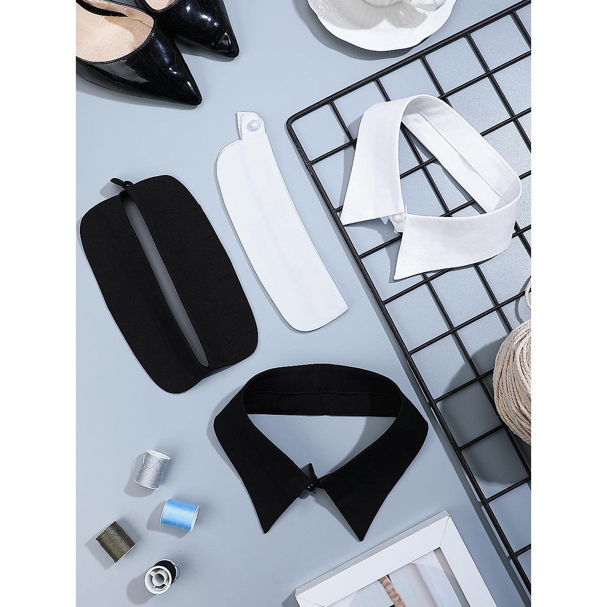 Giegxin 2 Pcs Dickey Rhinestones Fake Collar for Women Embellished Detachable Half Shirt Choker False Collar(Black, White,Simple Style)