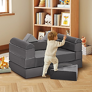 TITIMO 12Pcs Kids Modular Play Couch, Kids Sofa Couch Toddler Couch, Convertible Foam Couch Play Set for Creative Child, Kids Furniture for Playroom