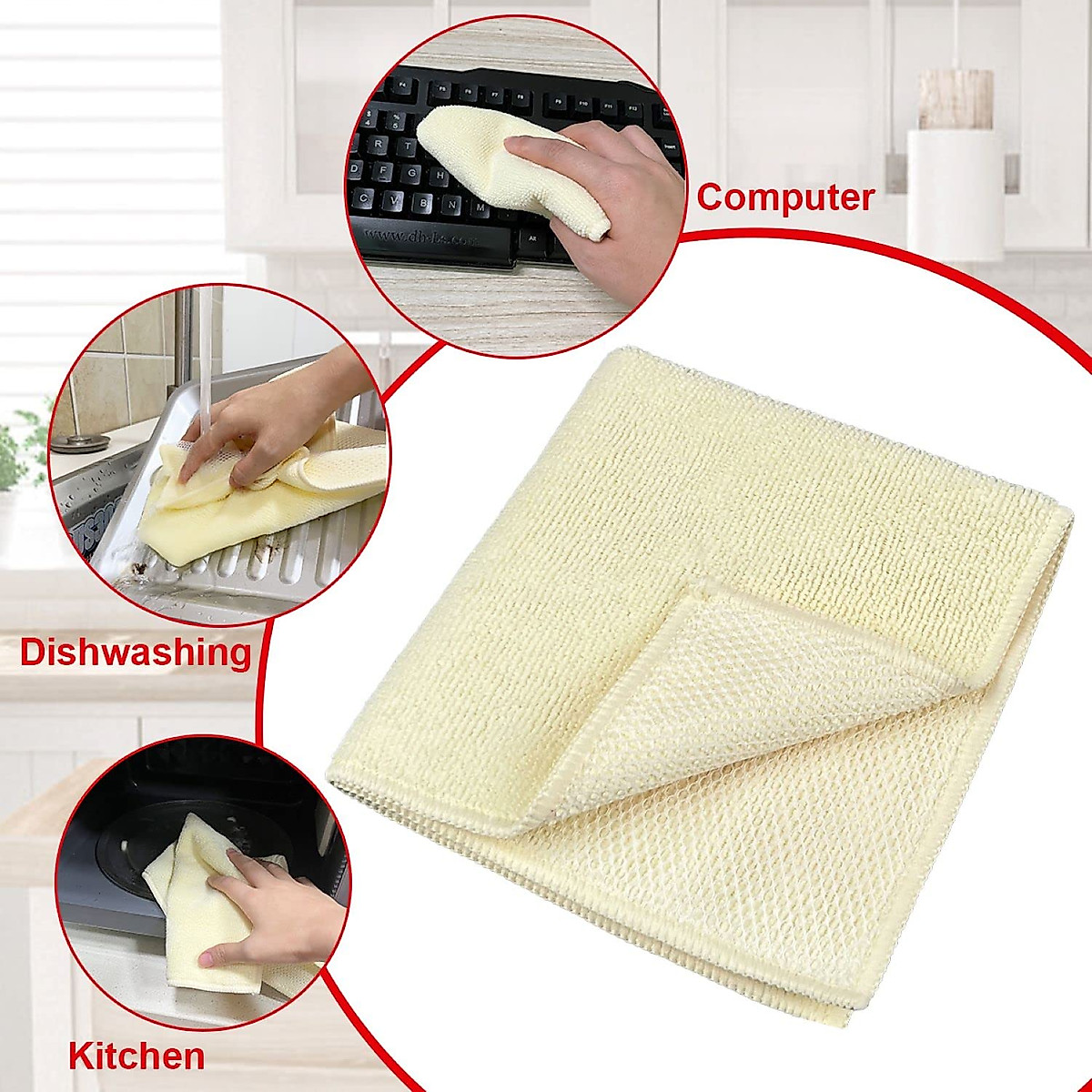 Alselo Pot Holders and Kitchen Towel, Heat Resistant Potholder 4 Piece with Microfiber Towel 1 Piece, Funny Baking Theme Hot Pats Festive Gift Oven Mitts for Cooking Baking BBQ (Dull-red, 5)