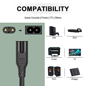 TV Power Cord for Samsung LG TCL Sony: 6Ft 2 Prong AC Wall Plug 2-Slot LED LCD Cable Insignia Sharp Toshiba JVC Hisense Electronics UN65KS8000FXZA UN40J5200AFXZA 43UH6100