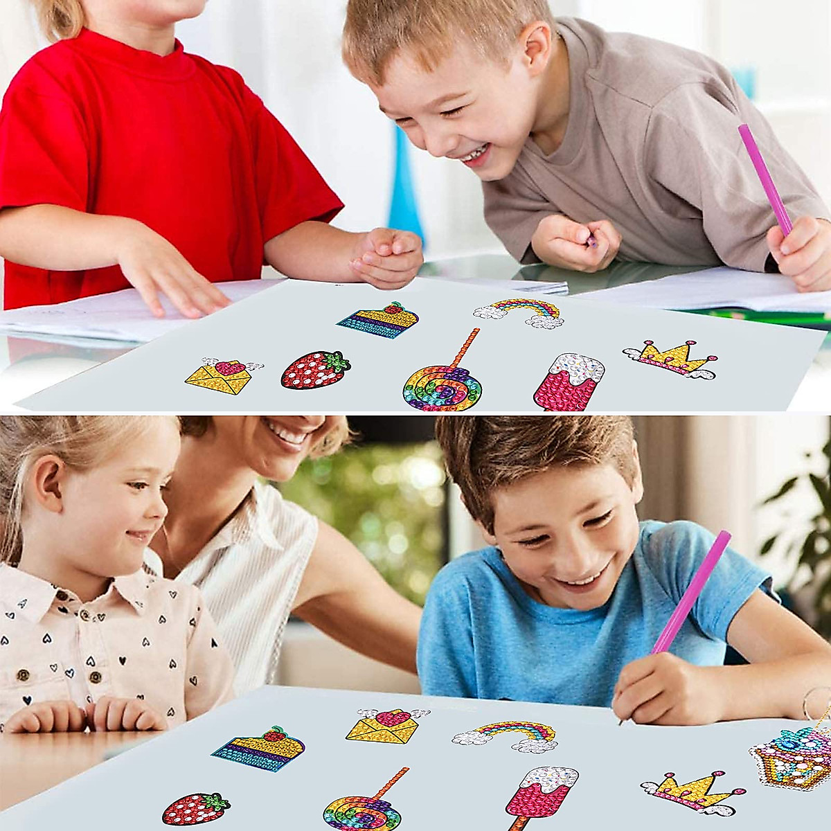 YEHUONU Diamond Art Painting Kits for Kids, Sticky Mosaics Keychains Creativity,Crafts for Beginners Girls