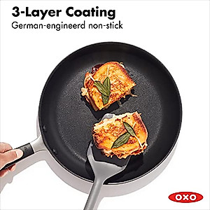 OXO Good Grips 10" Frying Pan Skillet, 3-Layered German Engineered Nonstick Coating, Stainless Steel Handle with Nonslip Silicone, Black