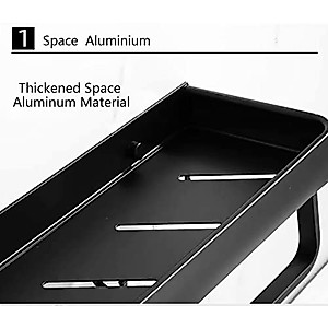 AZZXZQYU Shower Caddy Shower Organizer Shower Shelves with 5 Hooks and 1 Hanging Rod, Without Drilling 2-Piece Space Aluminum Shower Shelf for Bathroom Storage and Kitchen Organization(Black)