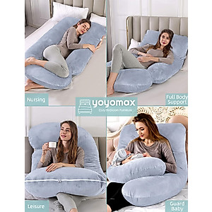 yoyomax U-Shaped Pregnancy Pillows, Memory Foam Pregnancy Pillow Full Body Maternity Pillow with Removable Cover,57 Inch , Pregnancy Pillows for Sleeping-Lakeblue