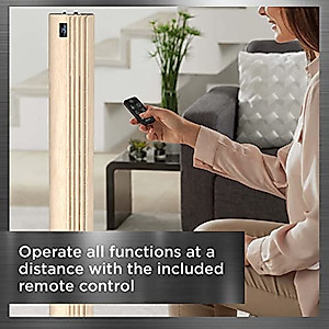 Rowenta Urban Cool Silent Tower Fan with 3 speeds, oscillation, remote control, timer, 3 Speeds, Black + Wood Effect