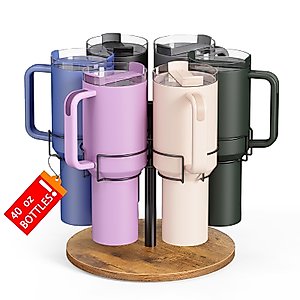 Yeuslor Water Bottle Organizer for Stanley 40 oz Tumbler with Handle, Rotatable Stanley Cup Organizer Holder, Kitchen Organizers and Storage for Stanley Cup Accessories, Wooden Base(Black)